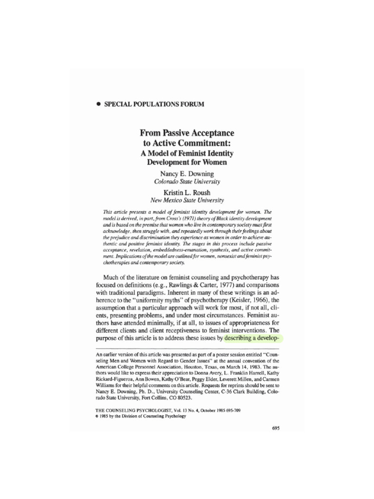 Downing and Roush 1985 Feminist Identity Scale | PDF