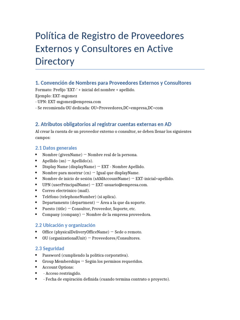 Registro de Proveedores Externos en AD | PDF