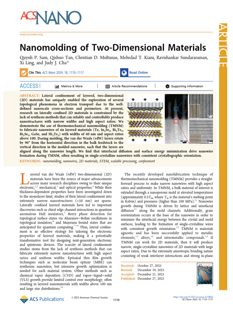 Sam Et Al 2023 Nanomolding of Two Dimensional Materials | PDF ...
