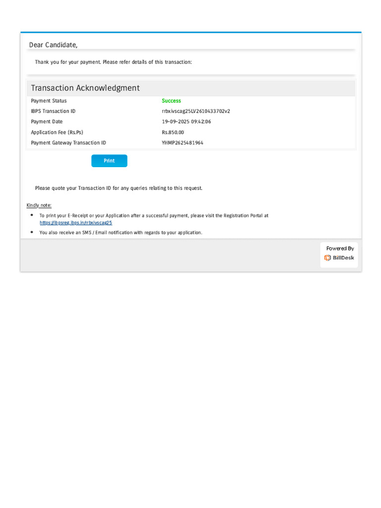 Transaction Acknowledgment for Payment | PDF