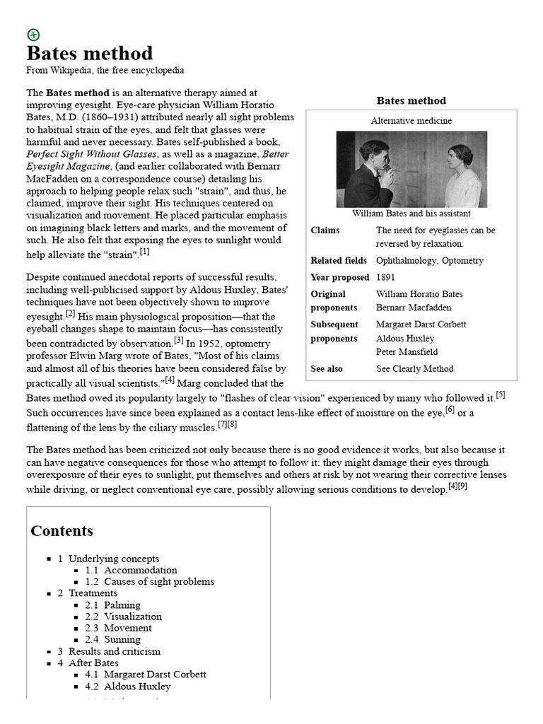 Bates Method - Wikipedia, The Free Encyclopedia | PDF | Light | Visual ...