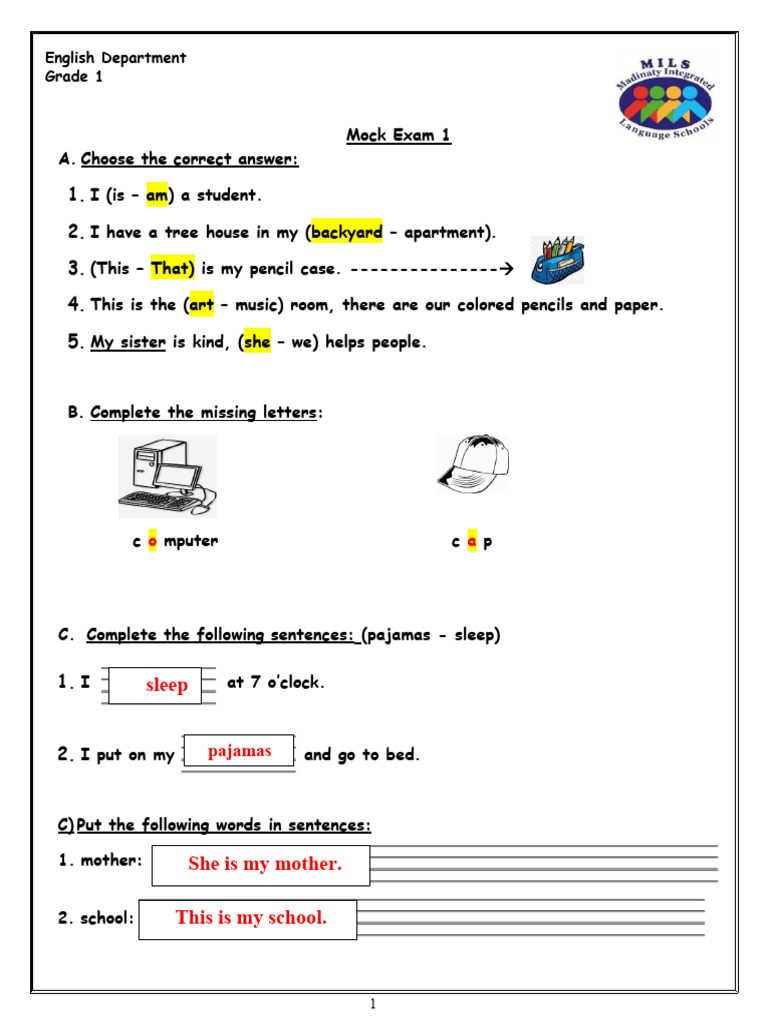 English g1 c1 Mock 1 Ma | PDF