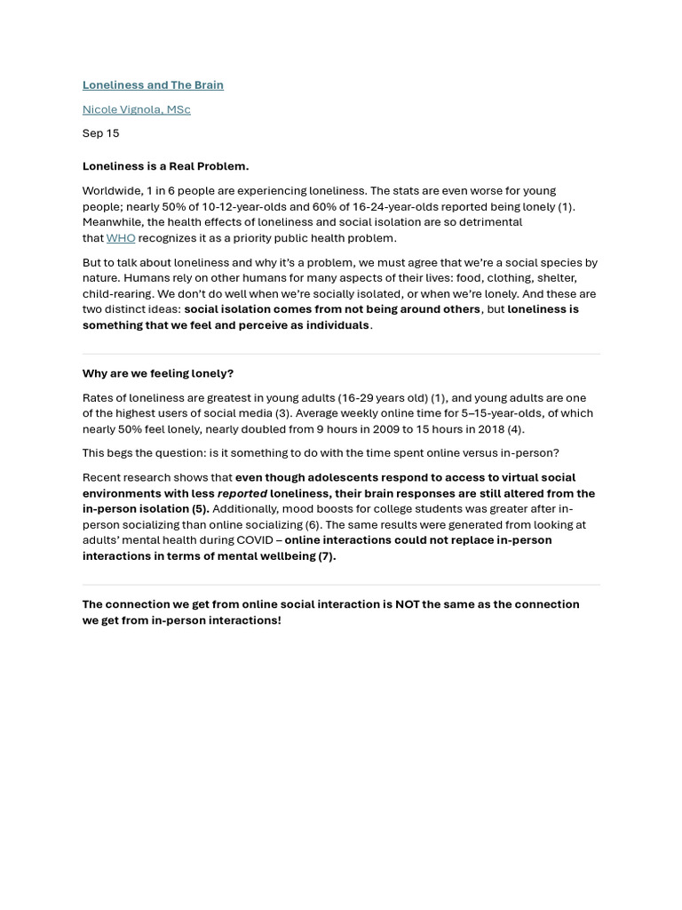 Impact of Loneliness on Brain Health | PDF | Loneliness | Social Psychology