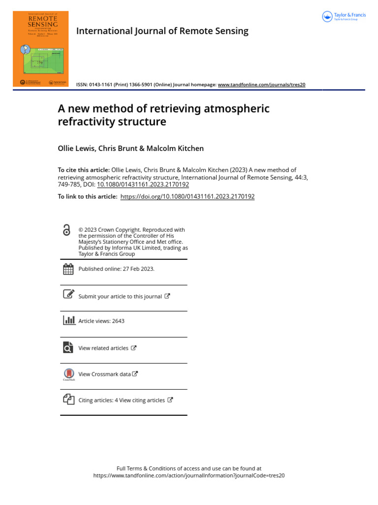 A New Method of Retrieving Atmospheric Refractivity Structure | PDF | Numerical Weather ...