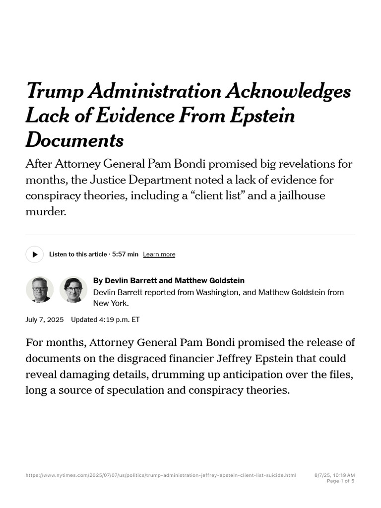 Epstein Documents Reveal No Evidence | PDF | Donald Trump | American ...