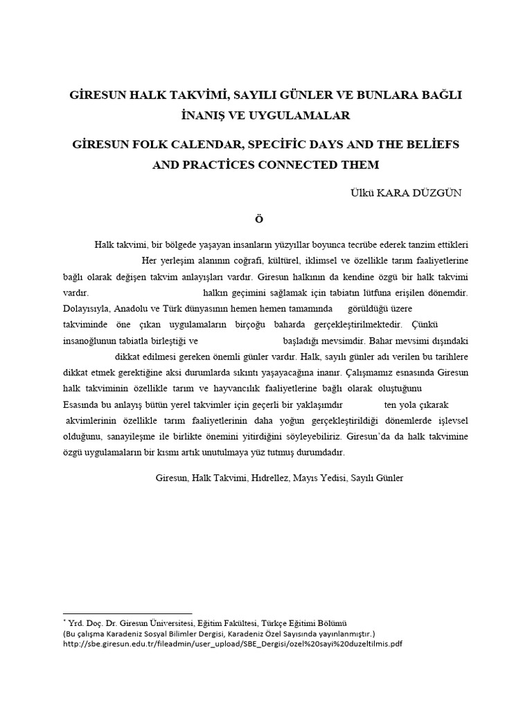 Giresun Halk Takvimi Sayili Gunler Ve Bu | PDF