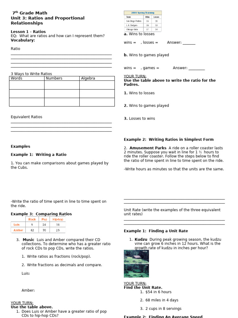 Ratio and Proportions Guided Notes Ccgps 2012 | PDF | Ratio | Prices