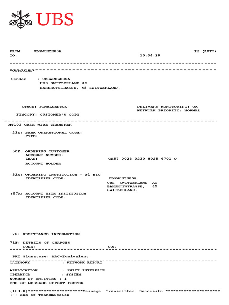 MT 103 Cash Wiretransfer Swift H Buk | PDF | Wire Transfer | Banking ...