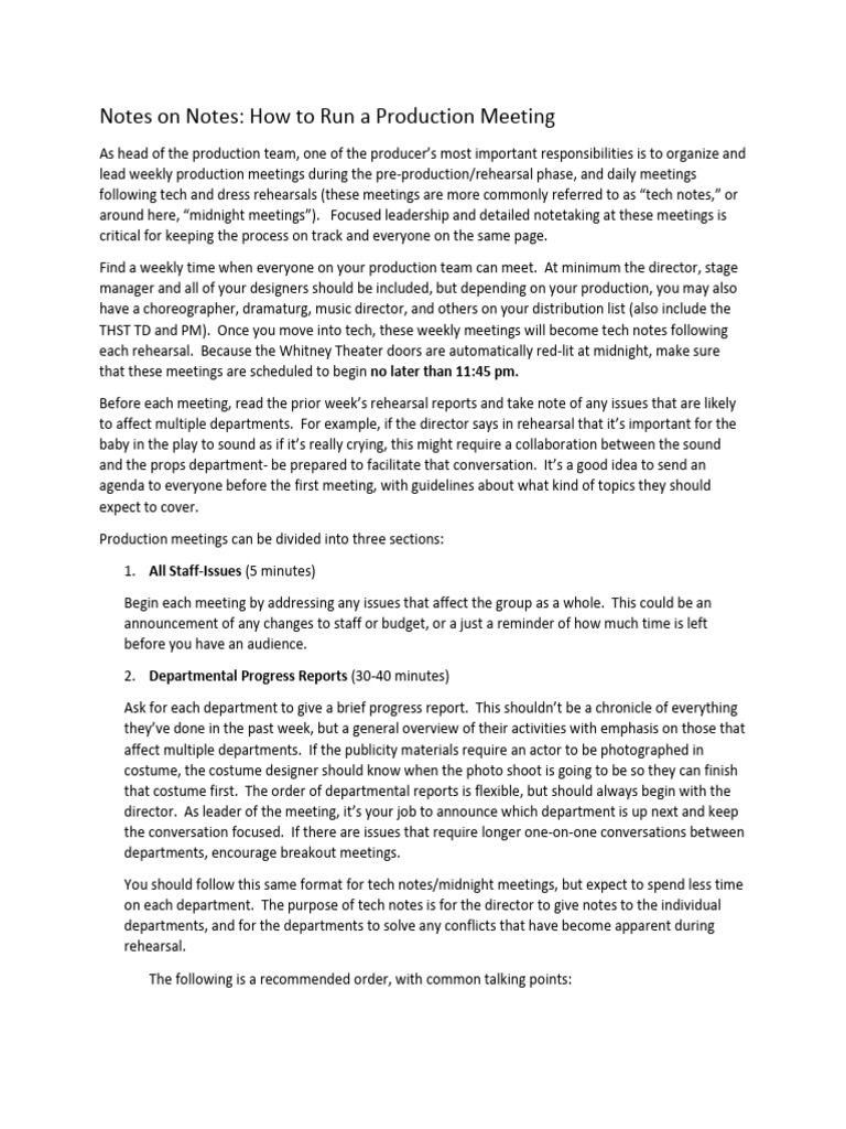 How To Production Meeting | PDF
