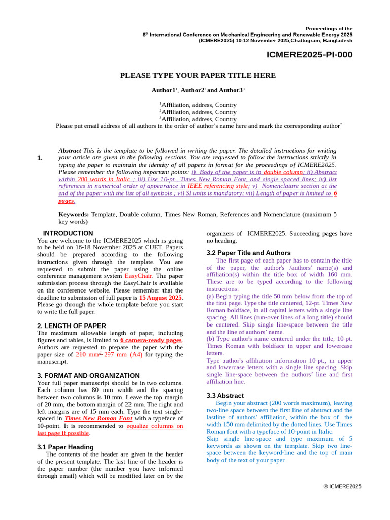 ICMERE2025 Paper Submission Guidelines | PDF | Arial | Typefaces
