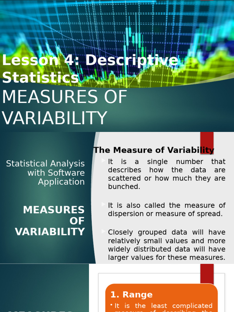 Lesson 4 Measures of Variability | PDF | Variance | Data Analysis