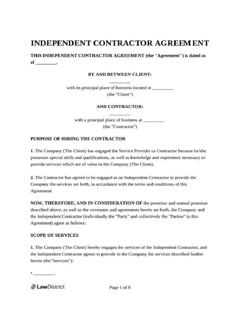 Free Independent Contractor Agreement Template Sample PDF With Contract ...