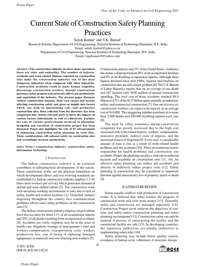 Current State of Construction Safety Planning Practices | PDF ...