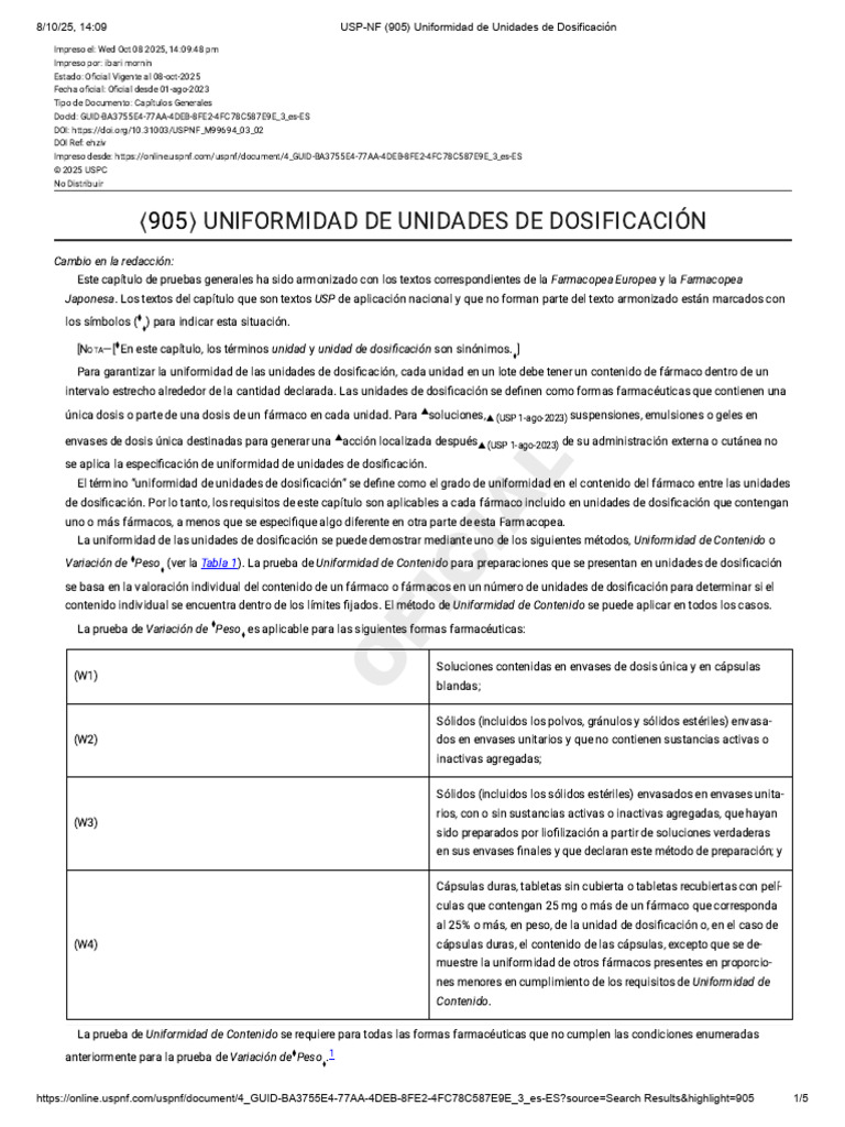 Uniformidad en Unidades de Dosificación | PDF | Tableta (Farmacia ...