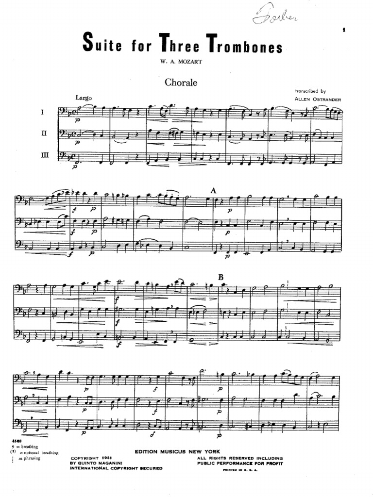 Mozart-Suite For Three Trombones | PDF