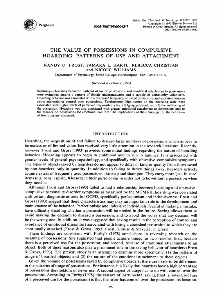 Compulsive Hoarding: Use and Attachment Patterns | PDF | Mental Health ...
