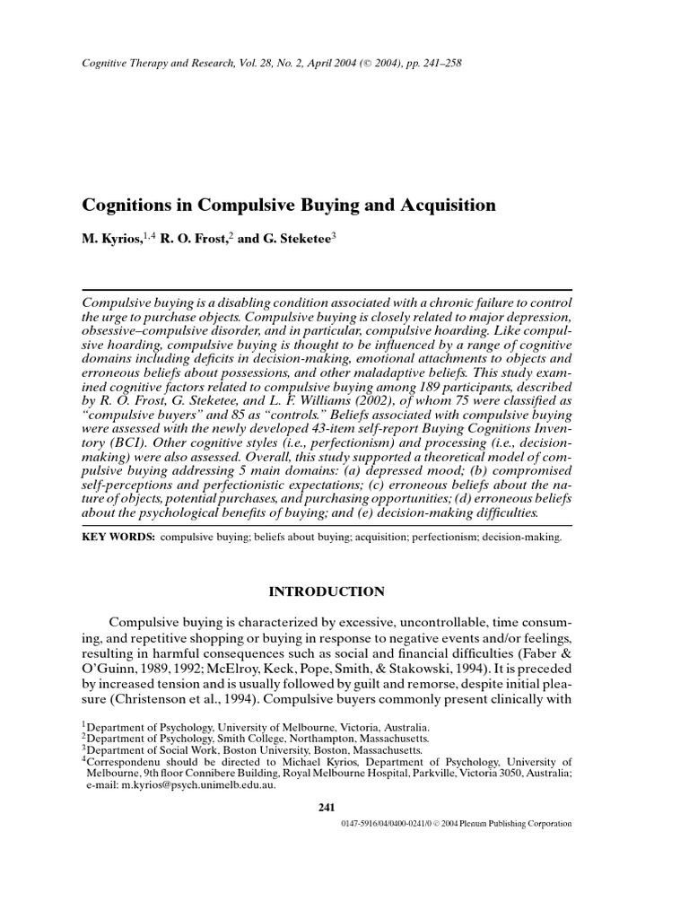 Cognitive Factors in Compulsive Buying | PDF | Perfectionism ...