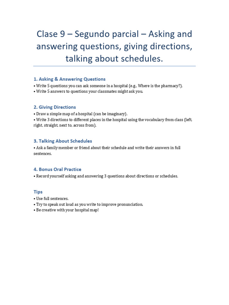Clase 9 - Segundo Parcial - Asking and Answering Questions, Giving ...