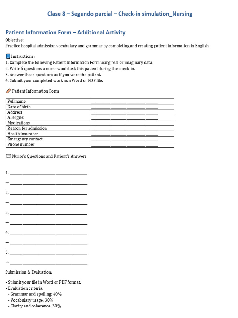 Clase 8 - Segundo Parcial - Check-In Simulation - Nursing | PDF
