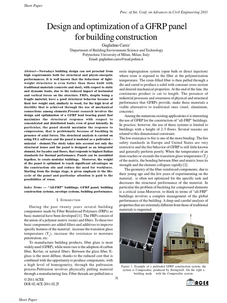 Design and optimization of a GFRP panel for building construction ...