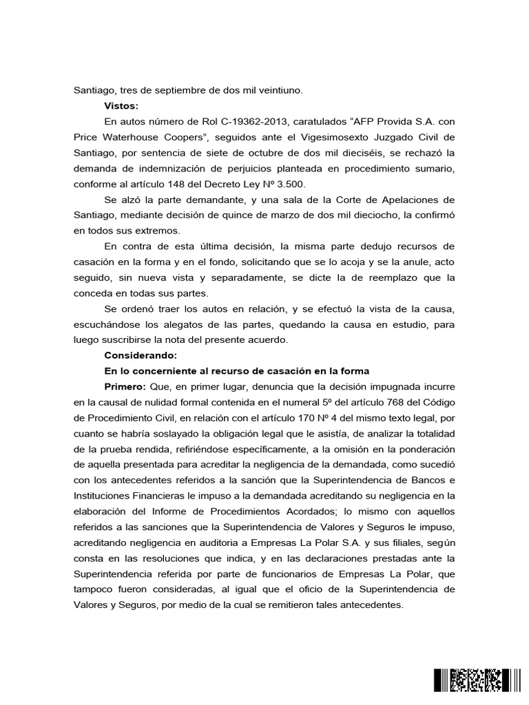 Afp Provida Con PWC Suprema | PDF | Sentencia (ley) | Daños y perjuicios