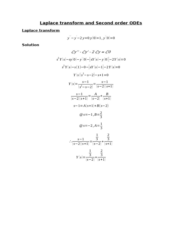 Laplace Transform and Second Order ODEs | PDF | Ordinary Differential Equation | Mathematical ...