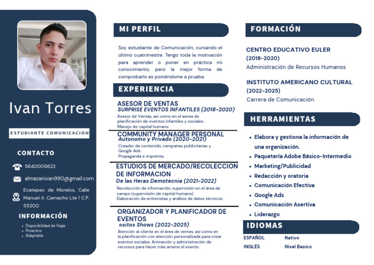 Currículum Horizontal CV Asesor Financiero Profesional Moderno Azul ...
