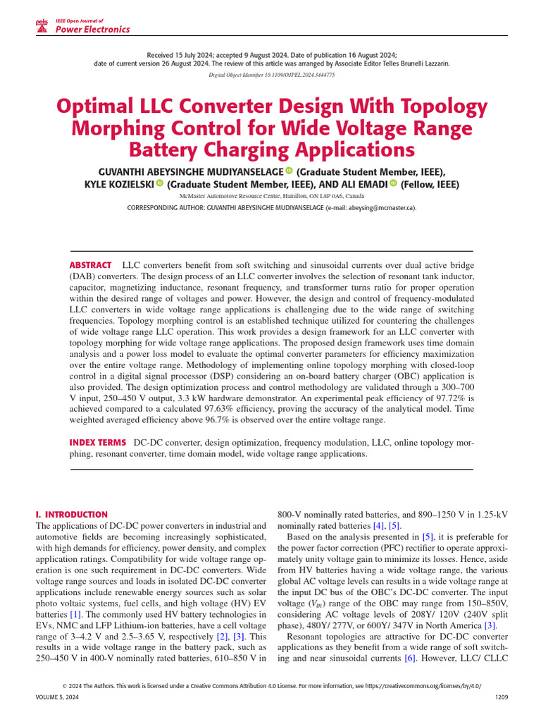 Optimal LLC Converter Design With Topology Morphing Control For Wide ...