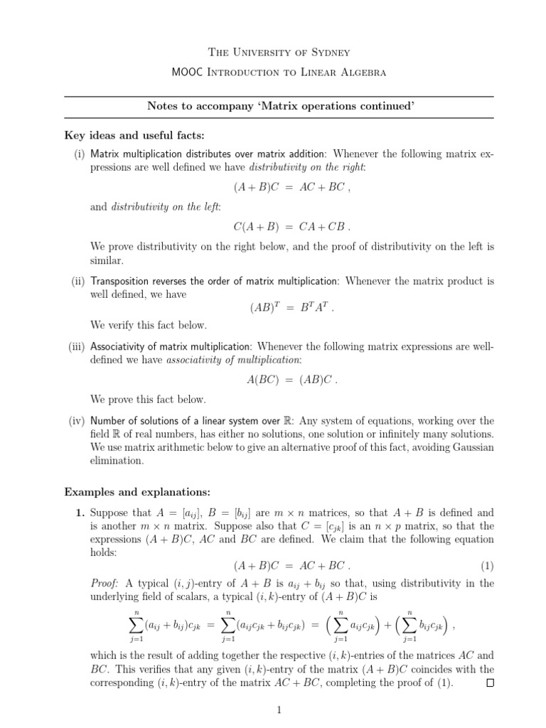M3V3Notes Matrix Operations Continued (Corrected06June2024) | PDF ...