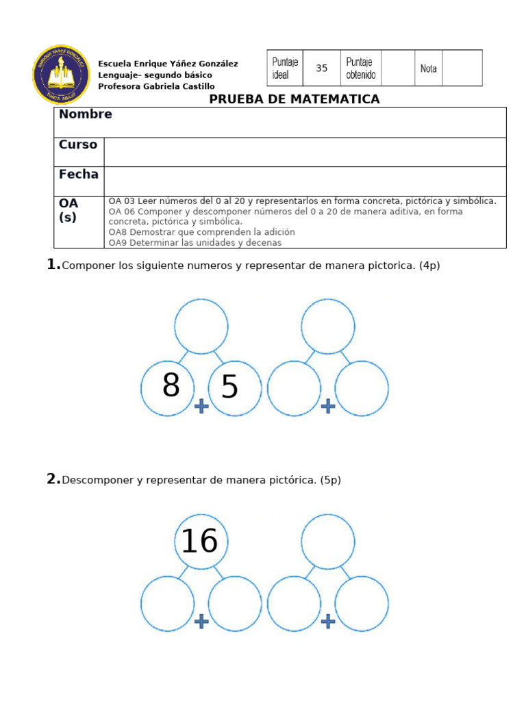 Prueba Adiciones Segundo 2025 | PDF