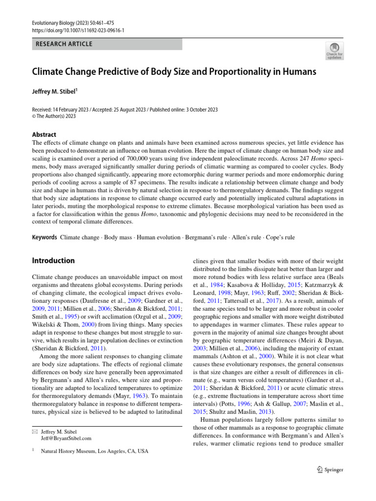 Climate Change Predictive of Body Size and Proportionality in Humans ...