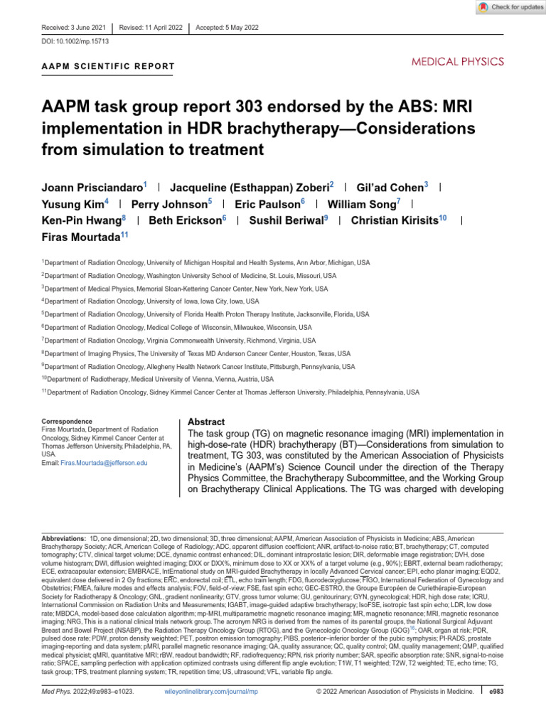 Medical Physics - 2022 - Prisciandaro - AAPM Task Group Report 303 ...