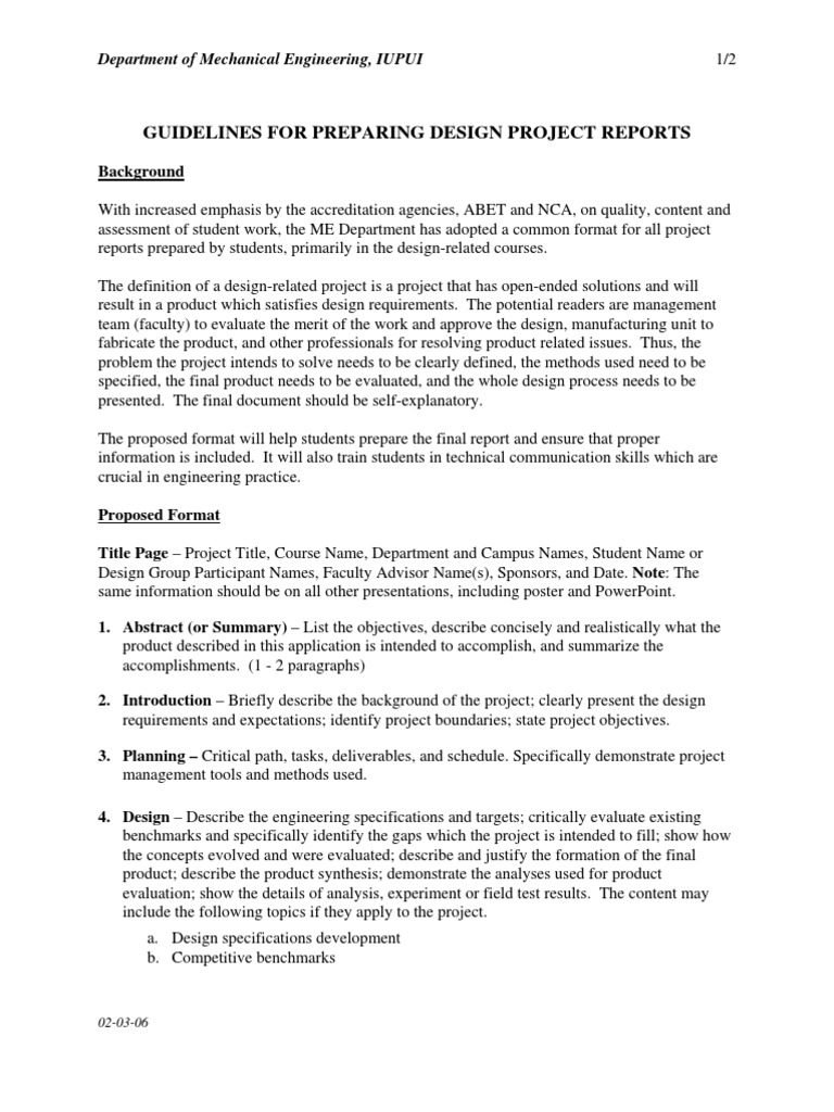 Guidelines For Preparing Design Project Reports | PDF | Design | Evaluation
