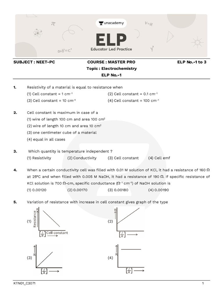 Electrochemistry ELP No. 1 To 3 (KTN01 C3071) | PDF