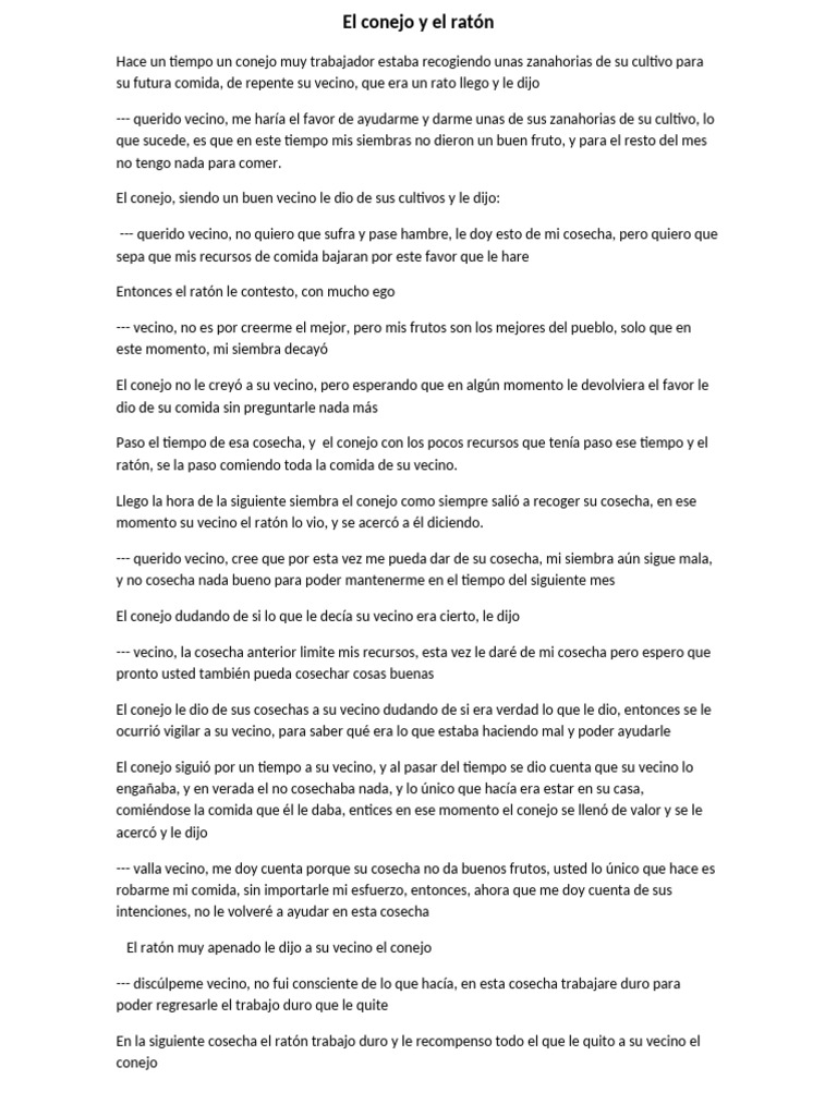 El conejo y el ratón: lección de amistad | PDF