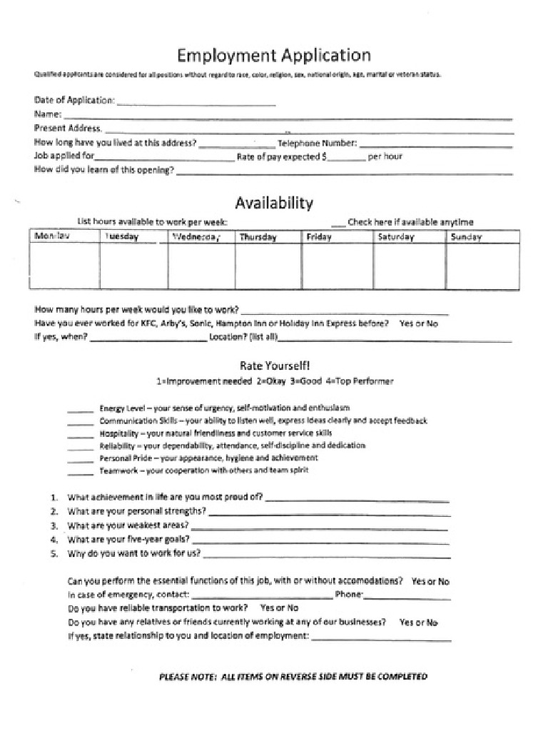Hampton by Hilton-university:Mall Area - Employment Application | PDF
