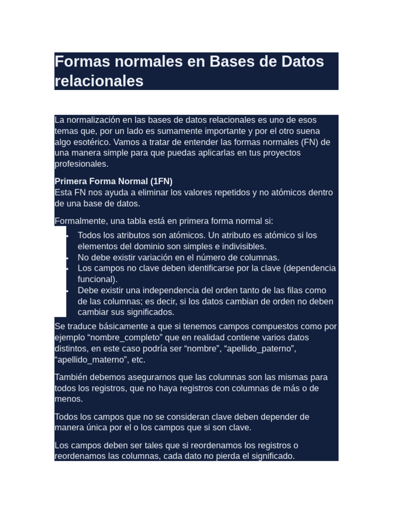 10 - Formas Normales en Bases de Datos Relacionales | PDF | Informática | Tecnologías de la ...