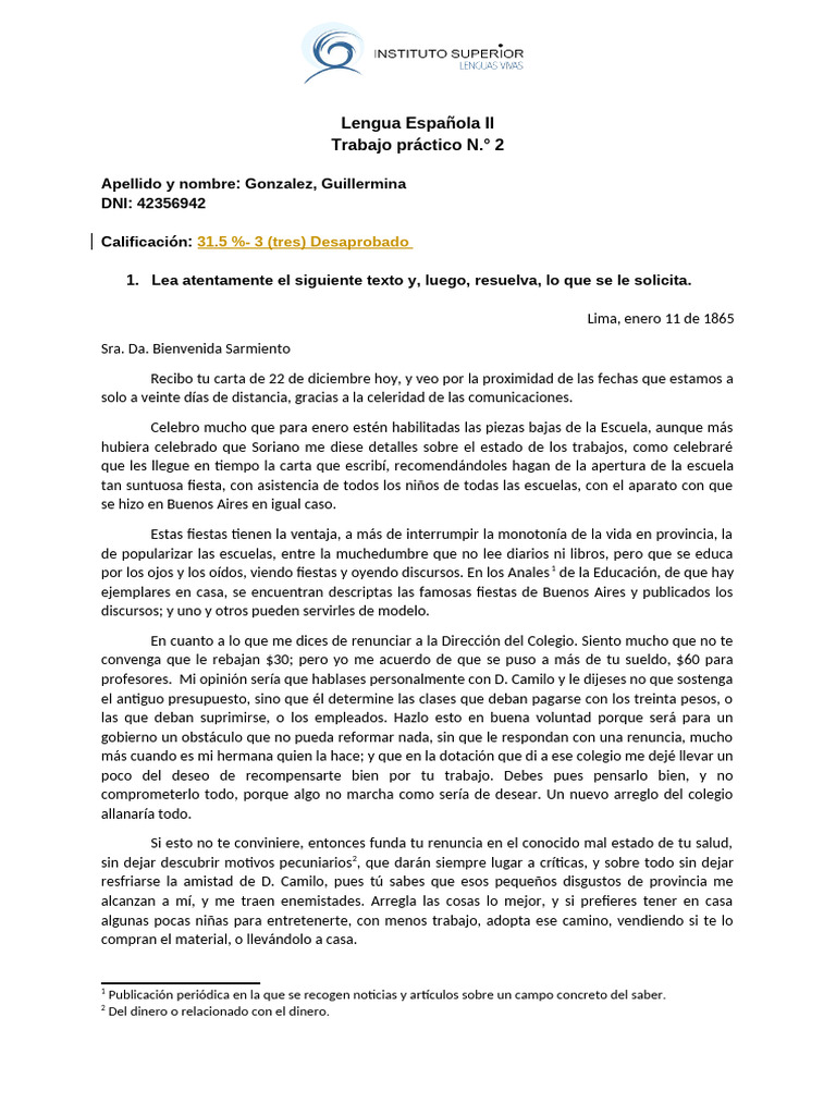 GONZALEZ Guillermina 3 Desaprobado | PDF | Nación