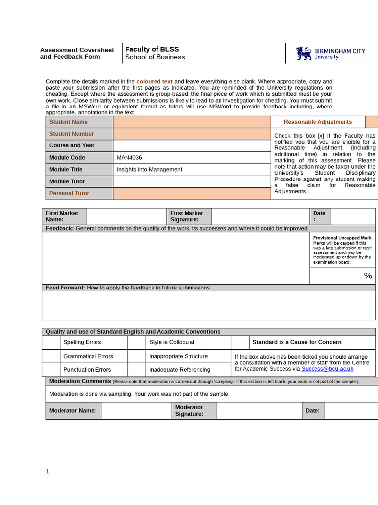 ASSESSMENT ONE Module Name Insights Into Management Module Code MAN4036 ...