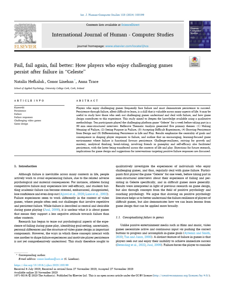 Fail, Fail Again Fail Better, How Players... | PDF | Cognition | Psychology