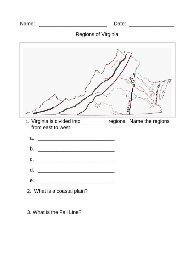 Regions of Virginia Activity Sheet | PDF