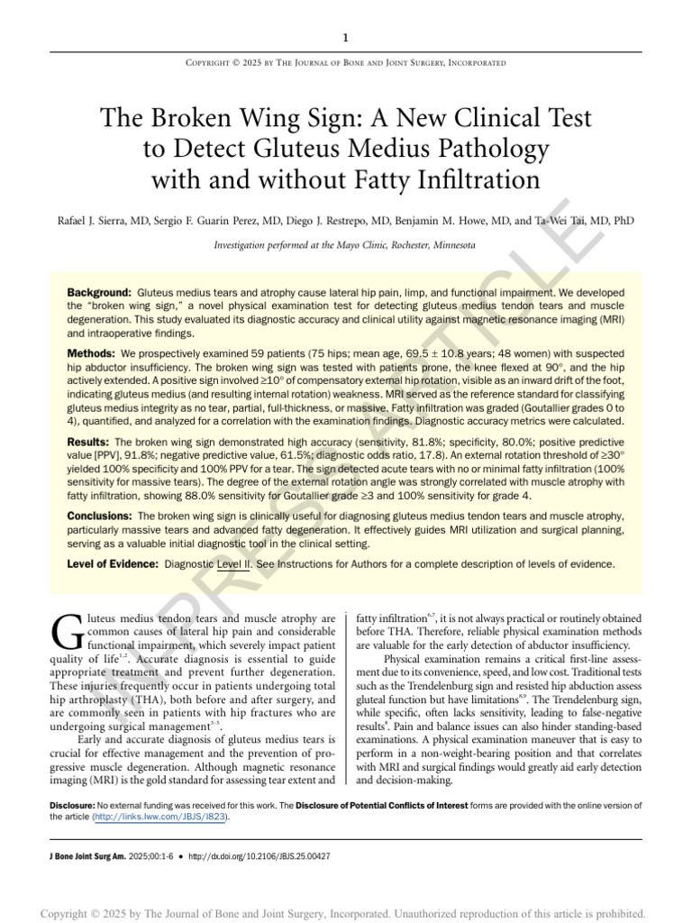 Broken Wing Sign for Gluteus Medius Tears | PDF | Receiver Operating ...