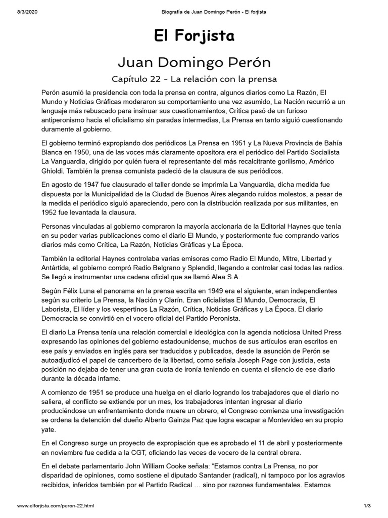 Biografía de Juan Domingo Perón - El Forjista | PDF | Argentina