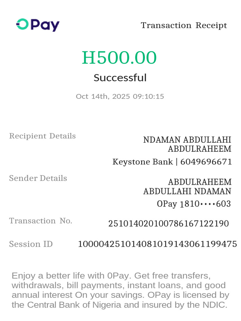 OPay Transaction Receipt - Oct 2025 | PDF