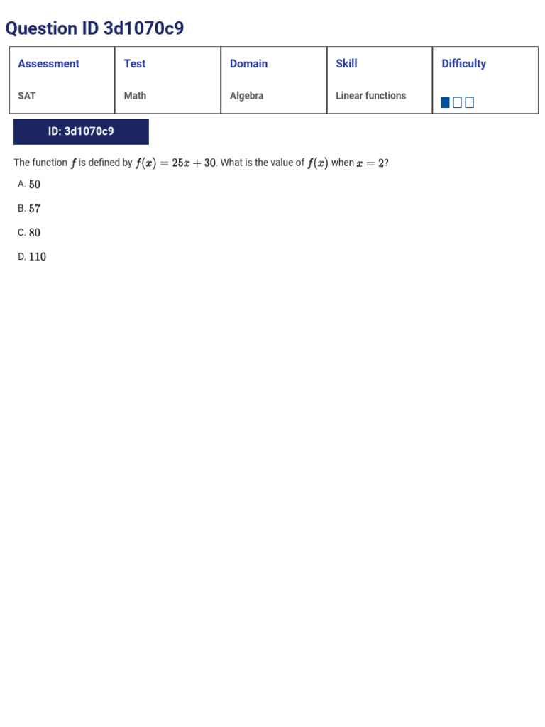 SAT Suite Question Bank - Math Easy P1 | PDF | Equations | Algebra