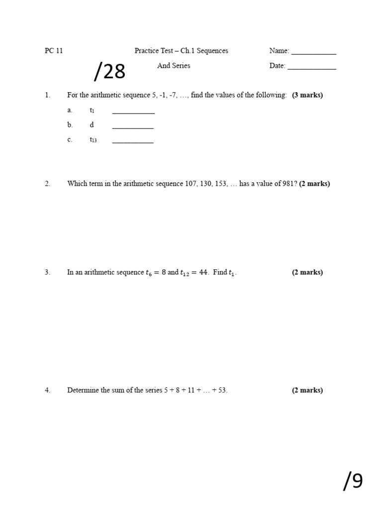 Sequences and Series Practice Test | PDF | Mathematics | Chess