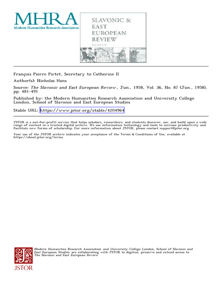 Hans, Nicholas - François Pierre Pictet, Secretary To Catherine II ...