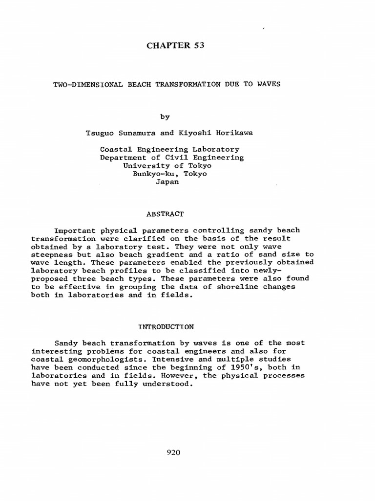 Tsuguo Sunamura Et Al. - Two Dimensional Beach Transformation Due To ...