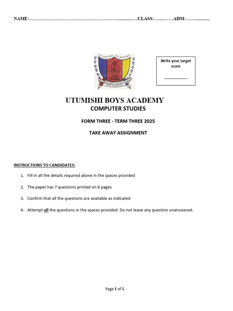Form Three Computer Studies Assignment | PDF | Telecommunications ...