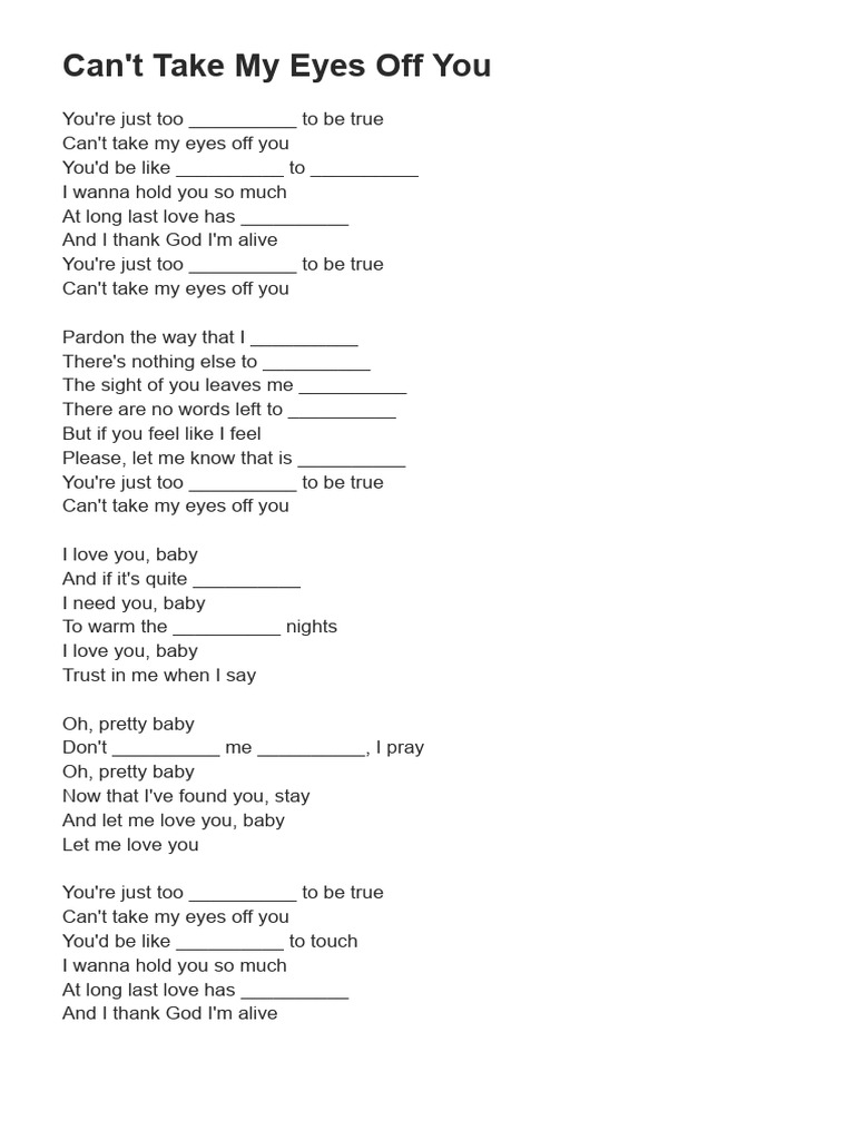 "Can't Take My Eyes Off You Lyrics" | PDF